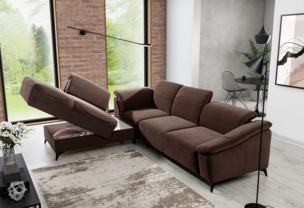 Narożnik czekoladowy z funkcją spania PORTIMAO » Meble Arkadius