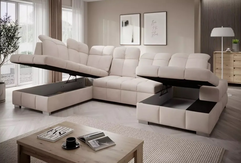 Ogromna kanapa rogowa z podnoszonymi zagłówkami PREVIO U » Meble Arkadius